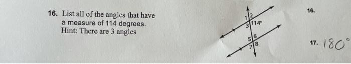 Solved 16. 16. List all of the angles that have a measure of | Chegg.com