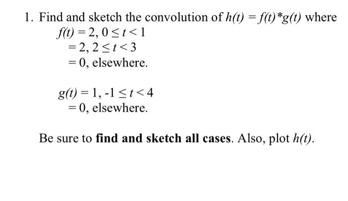 Solved 1. Find and sketch the convolution of h(t)=f(t)∗g(t) | Chegg.com