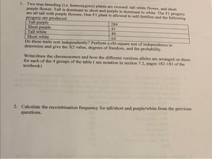 Solved 1. Two true-breeding (i.e. homozygous) plants are | Chegg.com