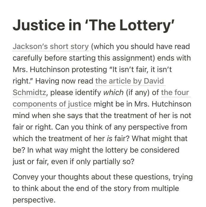 Justice in 'The Lottery' Jackson's short story (which | Chegg.com