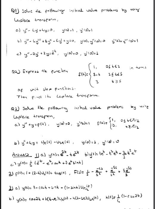 Solved Q1) Soluc the follawing initial value problems by | Chegg.com
