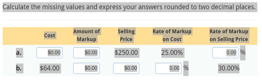 Solved Calculate the missing values and express your answers | Chegg.com