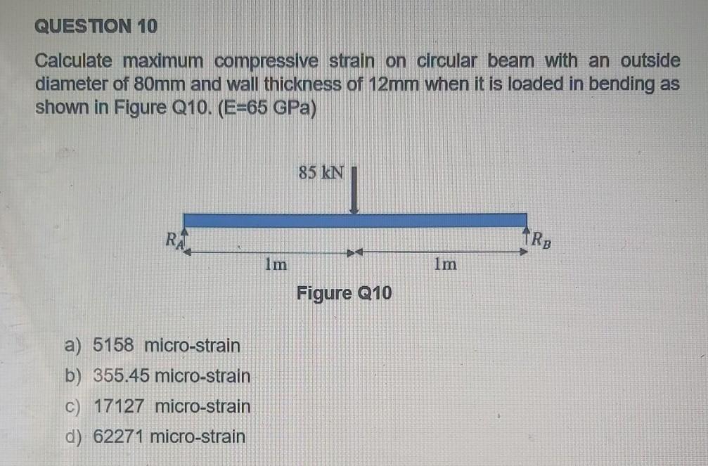 Solved QUESTION 10 Calculate maximum compressive strain on | Chegg.com