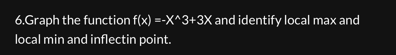 Solved 6.Graph the function f(x)=-x3+3x ﻿and identify local | Chegg.com