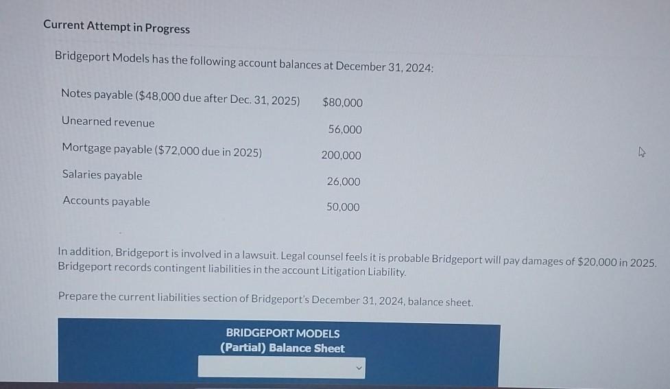Solved Bridgeport Models has the following account balances | Chegg.com