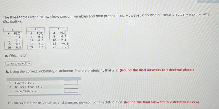 Solved The three tables listed below show random variables | Chegg.com