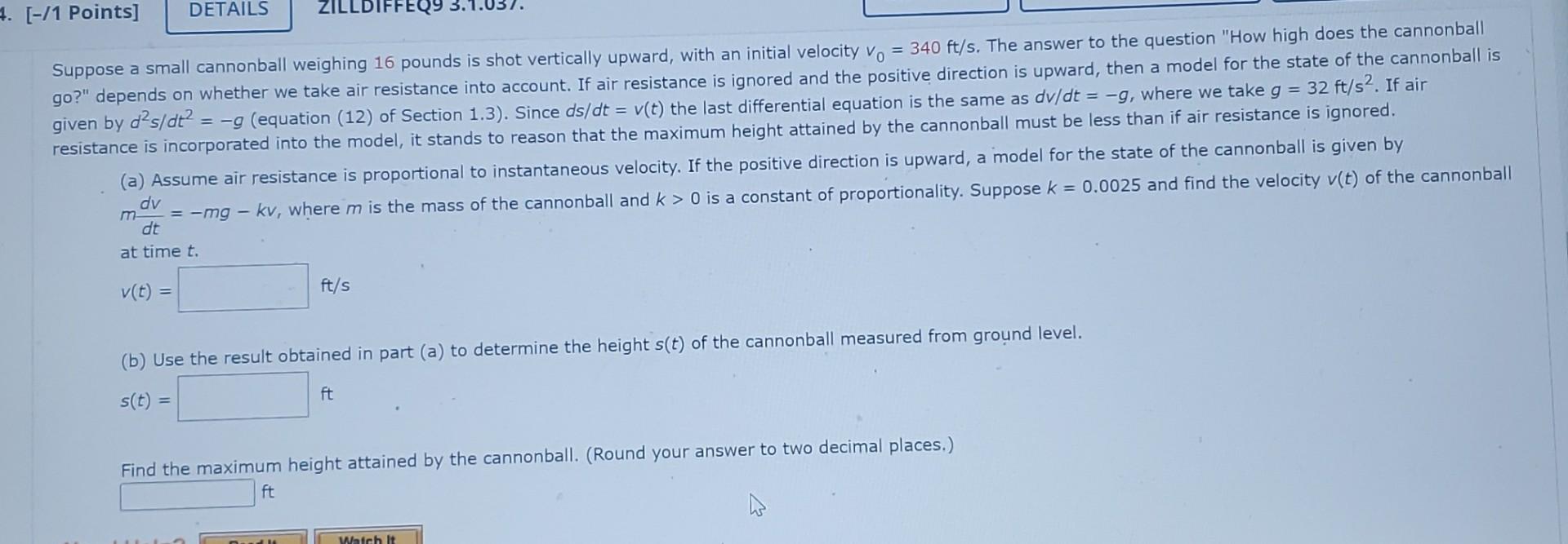 Solved Suppose a small cannonball weighing 16 pounds is shot | Chegg.com