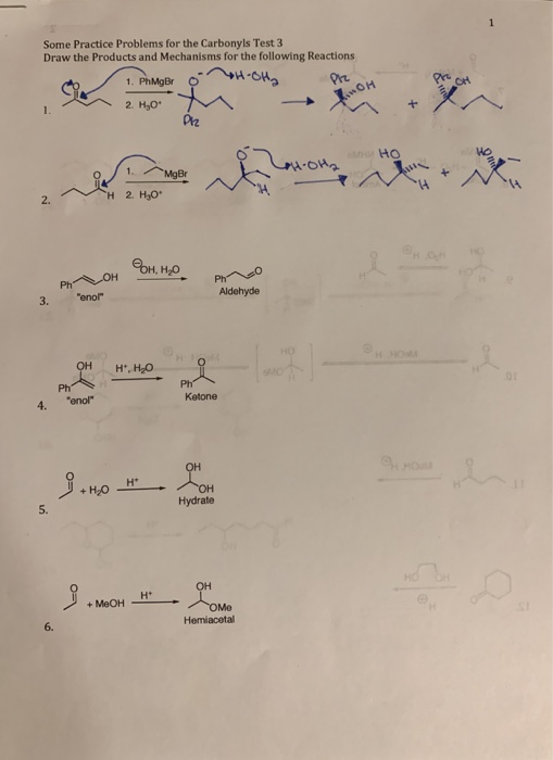 Solved Some Practice Problems for the Carbonyls Test 3 Draw | Chegg.com