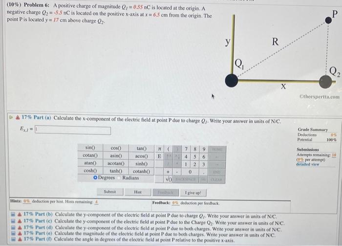 Solved (10\%) Problem 6: A positive charge of magnitude | Chegg.com