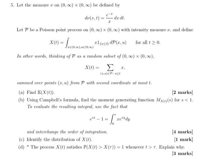 5. Let the measure ν on (0,∞)×(0,∞) be defined by | Chegg.com