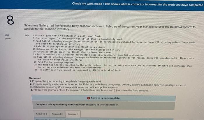 Solved Nakashima Gallery had the following petty cash | Chegg.com