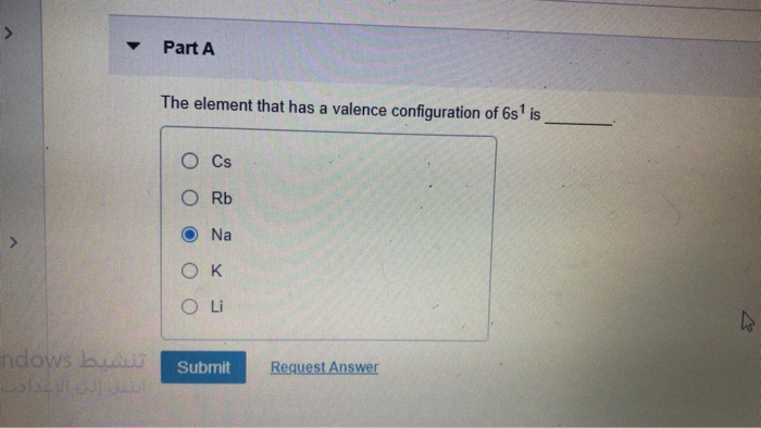 Solved Part A The element that has a valence configuration | Chegg.com