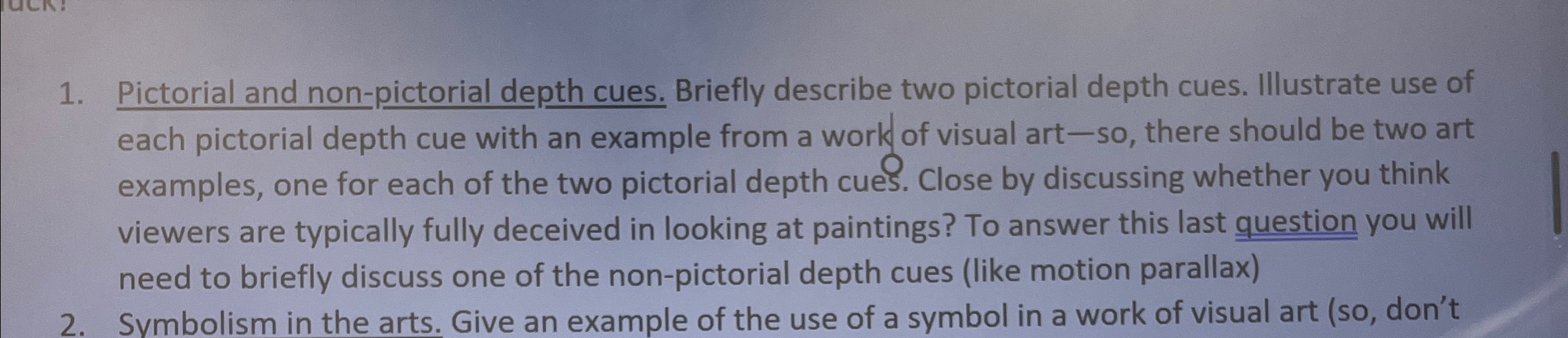 Pictorial and non-pictorial depth cues. Briefly | Chegg.com