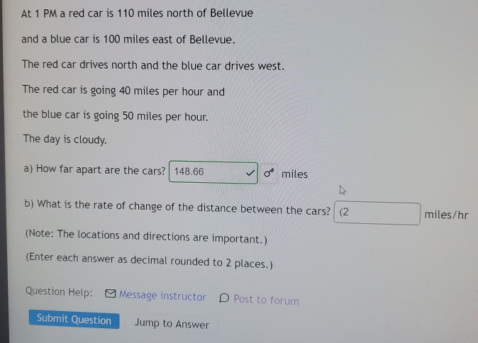Solved At 1 PM a red car is 110 miles north of Bellevue and | Chegg.com