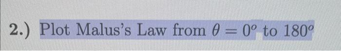 Solved 2.) Plot Malus's Law from θ=0∘ to 180∘ | Chegg.com