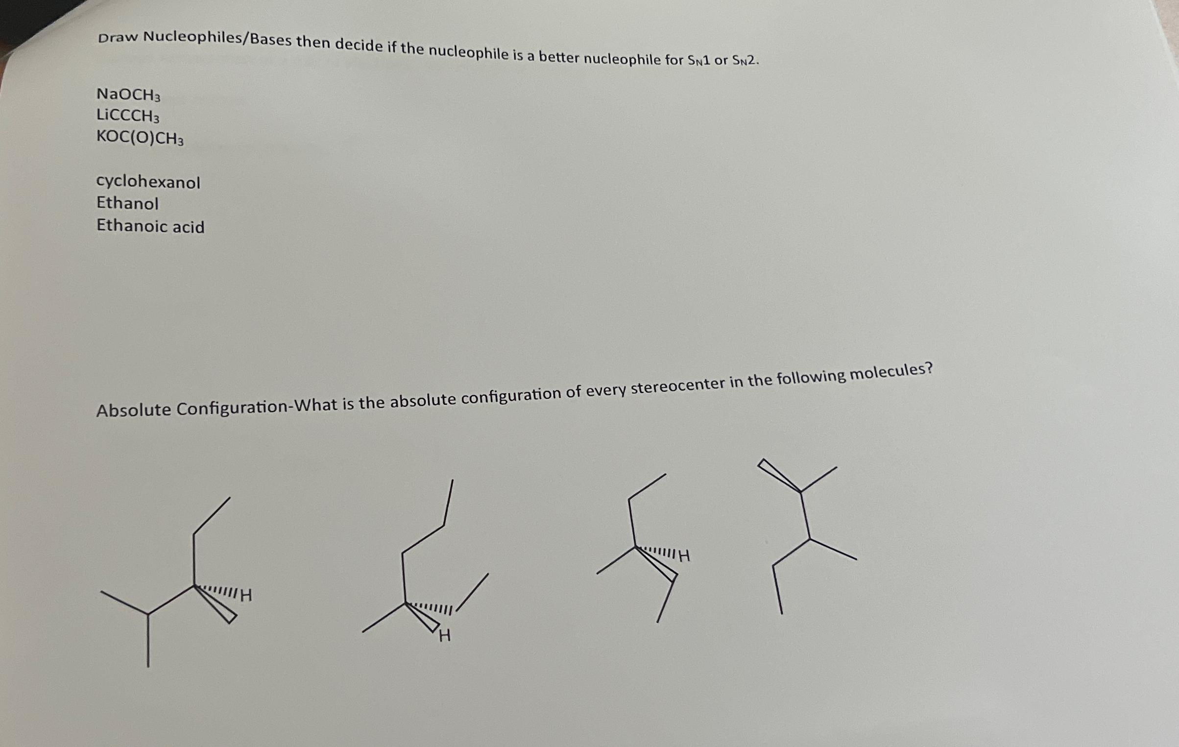 Solved Draw Nucleophiles/Bases then decide if the | Chegg.com