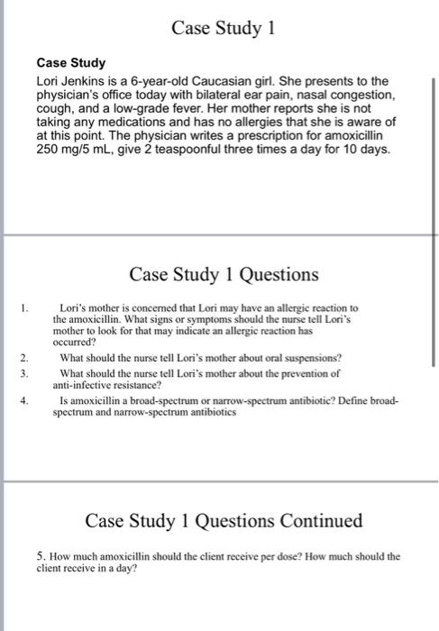 Solved Case Study 1 Case Study Lori Jenkins is a 6-year-old | Chegg.com