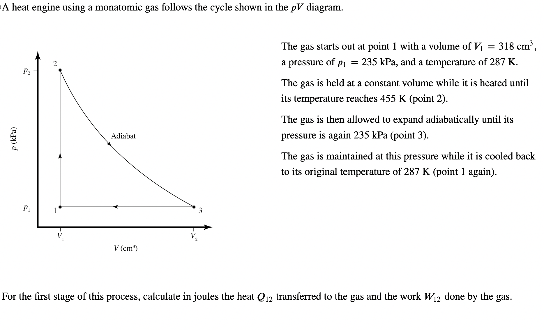 Solved A heat engine using a monatomic gas follows the cycle | Chegg.com