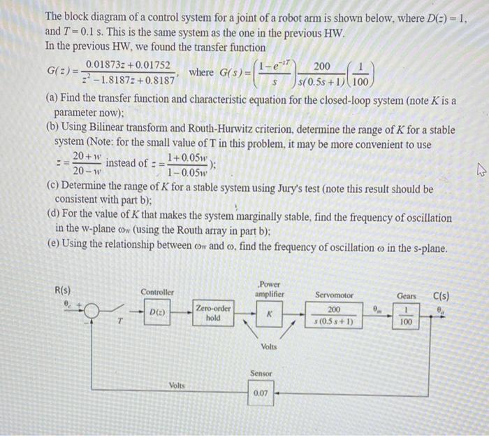 Solved using bilinear transform and routh hurwitz, determine | Chegg.com