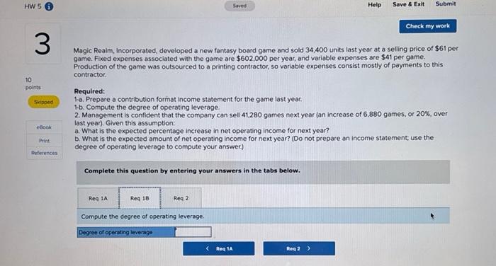 Solved Exercise 5-15 (Algo) Operating Leverage [LO5-2, | Chegg.com