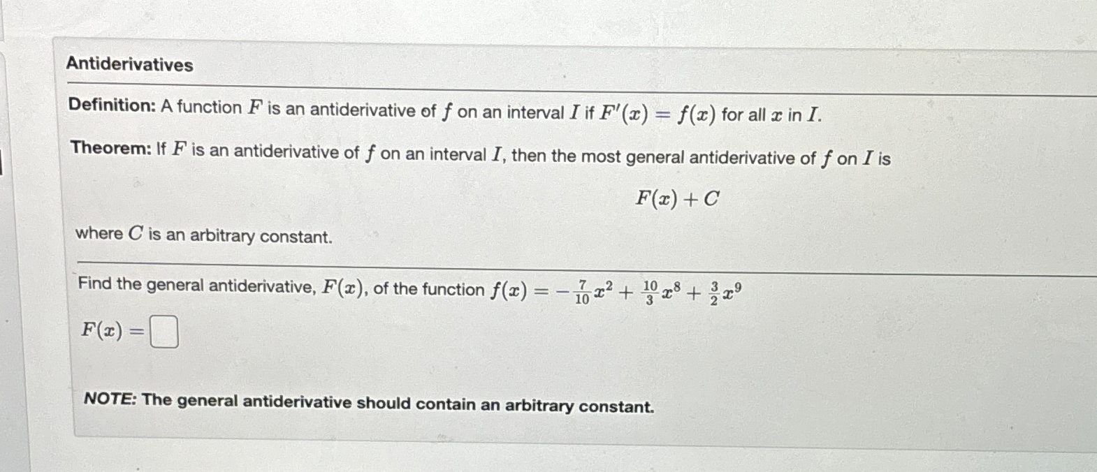 Solved AntiderivativesDefinition: A function F ﻿is an | Chegg.com