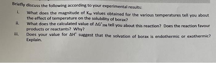 EXPERIMENT 6 Enthalpy and Entropy of a Borax Solution | Chegg.com