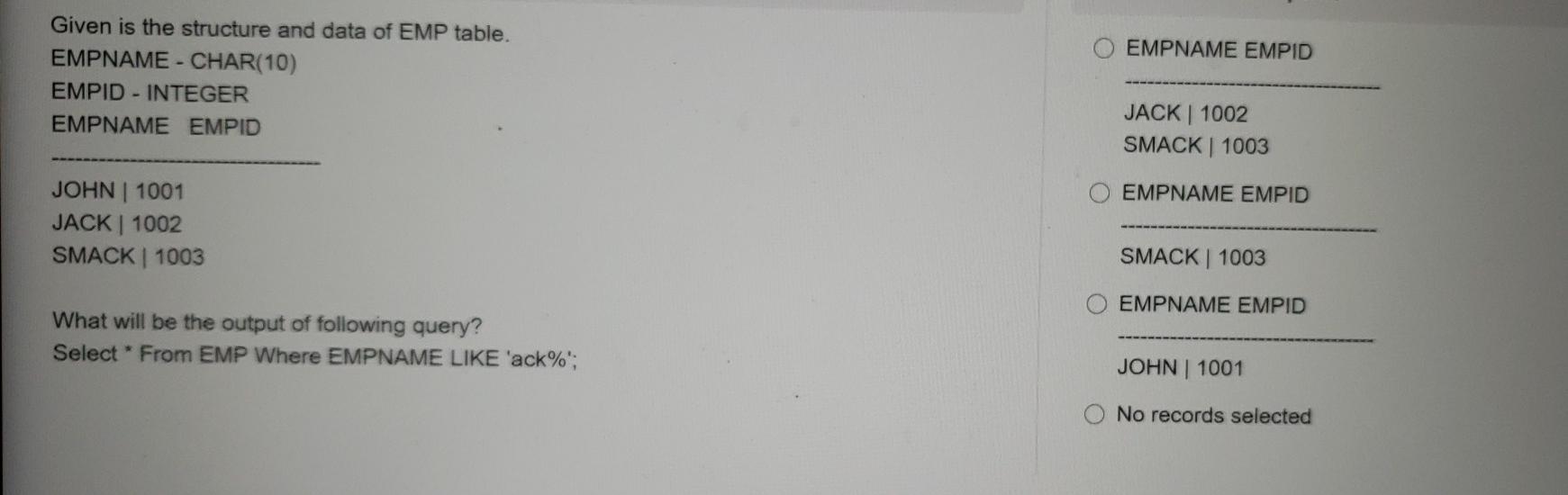 Solved EMPNAME EMPID Given is the structure and data of EMP | Chegg.com