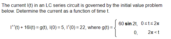 Solved The current I(t) ﻿in an LC series circuit is governed | Chegg.com