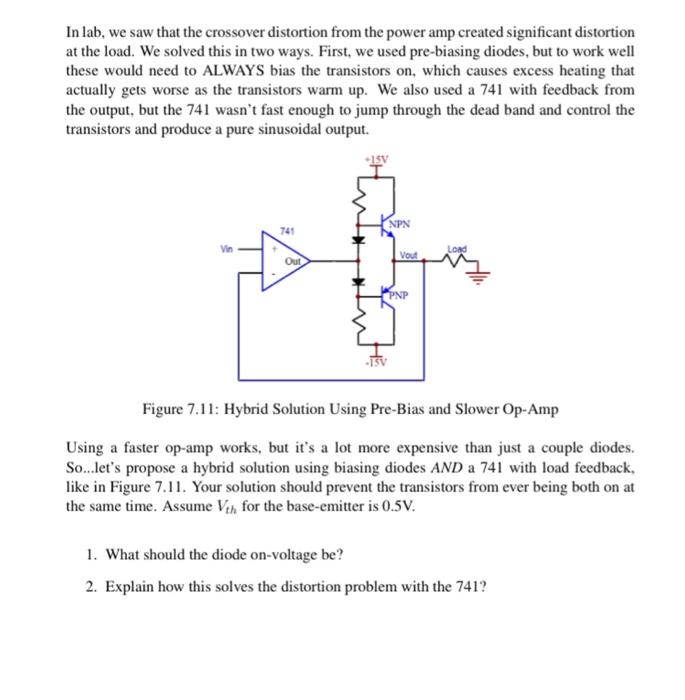 Solved In lab, we saw that the crossover distortion from the | Chegg.com