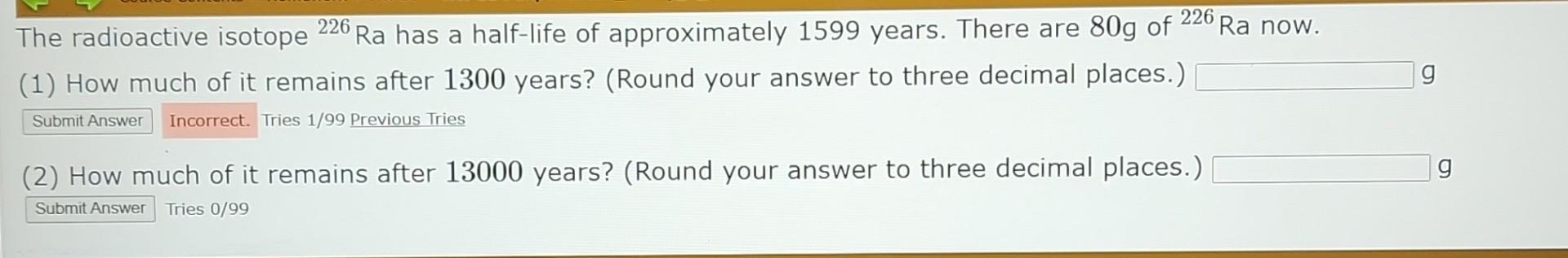 Solved The radioactive isotope 226Ra has a half-life of | Chegg.com