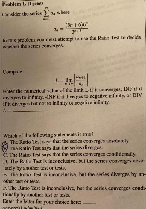 Solved Consider the series ∑n=1∞an where an=3n+5(5n+6)6n In | Chegg.com