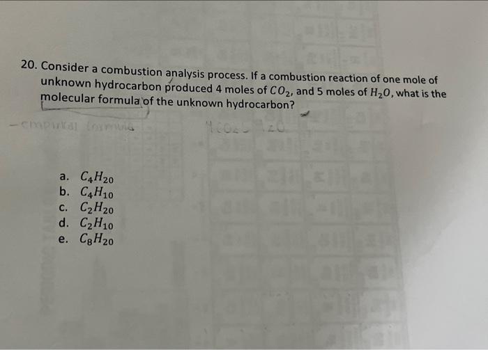 Solved 20. Consider a combustion analysis process. If a | Chegg.com