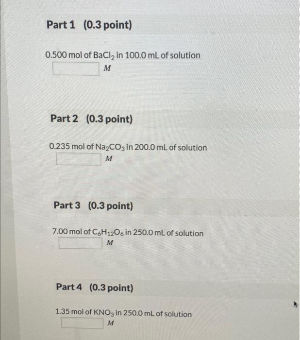 Solved Calculate the molarity of each of the following | Chegg.com