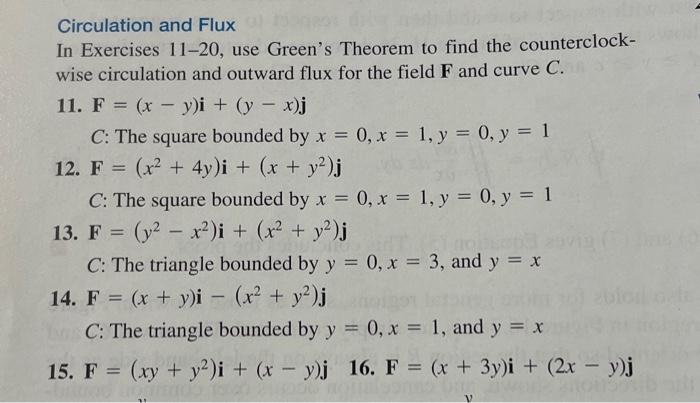 Solved Circulation and Flux In Exercises 11-20, use Green's | Chegg.com