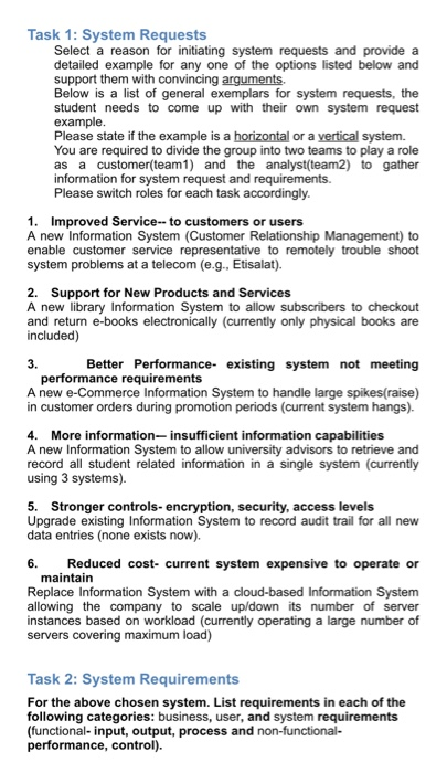 Solved Task 1: System Requests Select a reason for | Chegg.com
