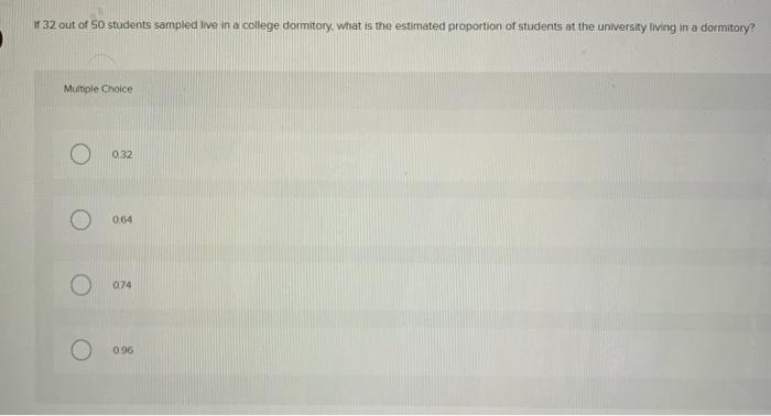 Solved if 32 out of 50 students sampled live in a college | Chegg.com