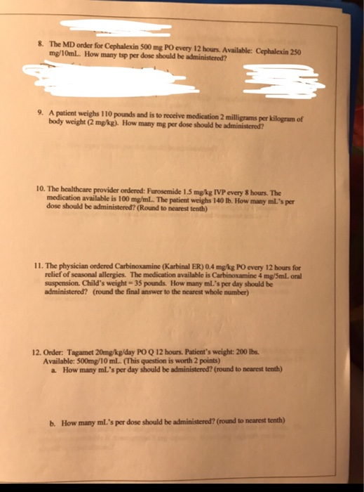 Solved 8 The MD Order For Cephalexin 500 Mg PO Every 12 Chegg Solved 8 The MD Order For Cephalexin 500 Mg PO Every 12 Chegg