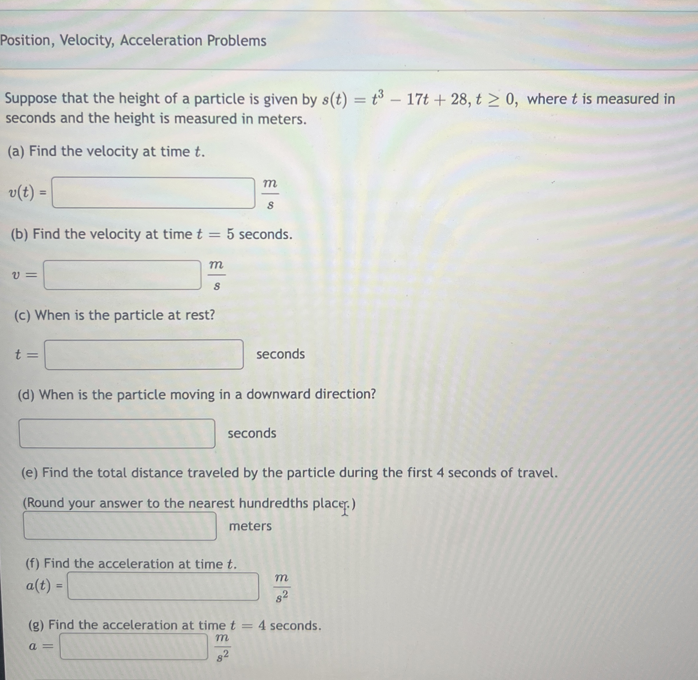Solved Position, Velocity, Acceleration ProblemsSuppose that | Chegg.com