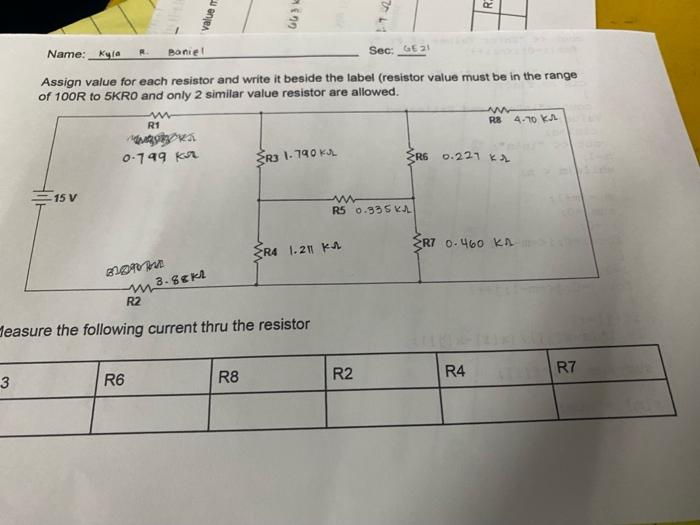 Solved Assign value for each resistor and write it beside | Chegg.com