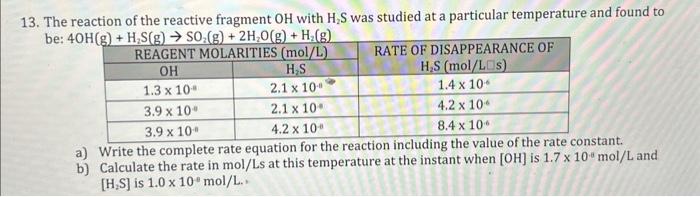 Solved 13. The reaction of the reactive fragment OH with H2 | Chegg.com