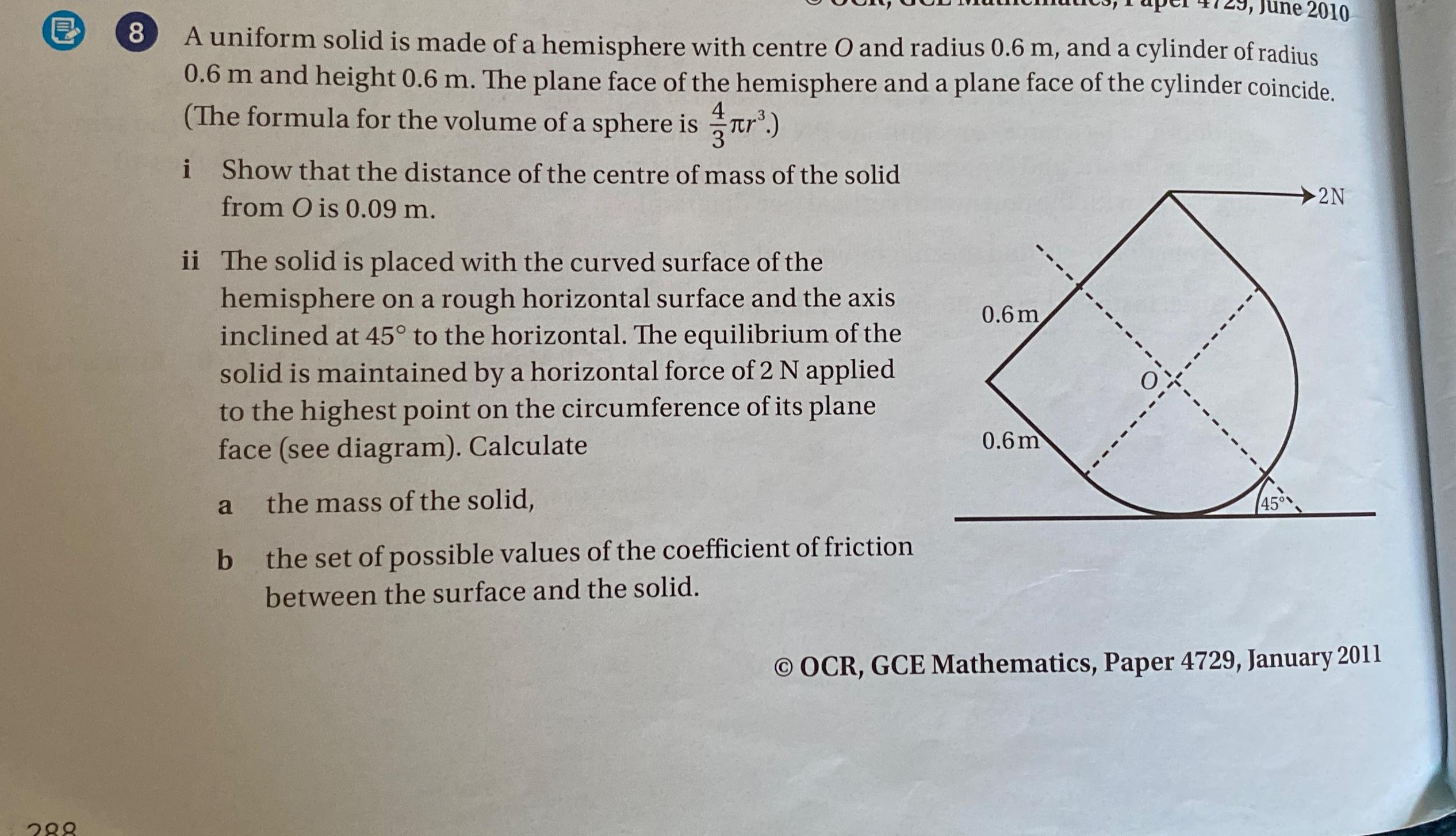 Solved 8 ﻿A uniform solid is made of a hemisphere with | Chegg.com