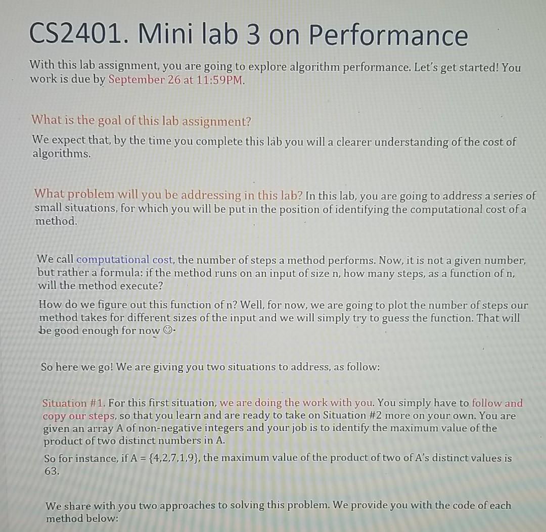 CS2401. Mini lab 3 on Performance With this lab | Chegg.com