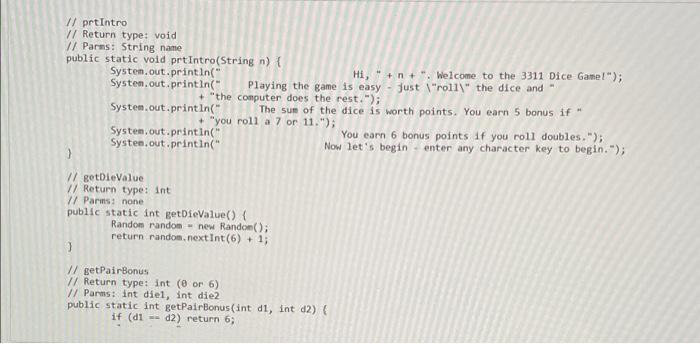 Solved Below is the code and directions for the dice game | Chegg.com