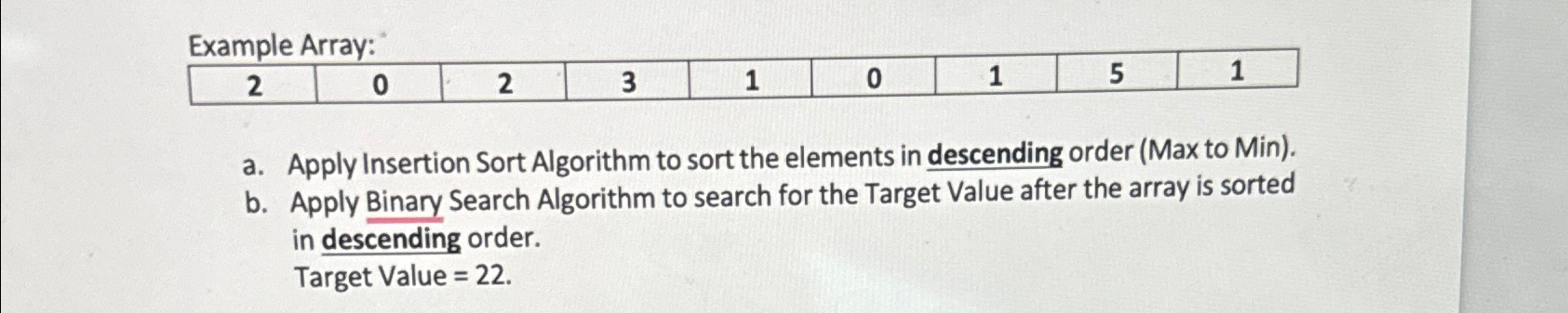 Solved Example Array:\table[[2,0,2,3,1,0,1,5,1]]a. ﻿Apply | Chegg.com