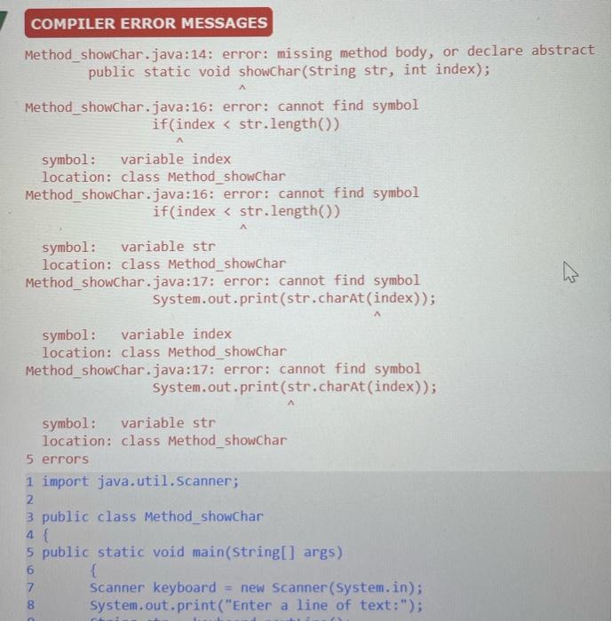 Solved 1. A showChar Method Write a method named showChar. | Chegg.com