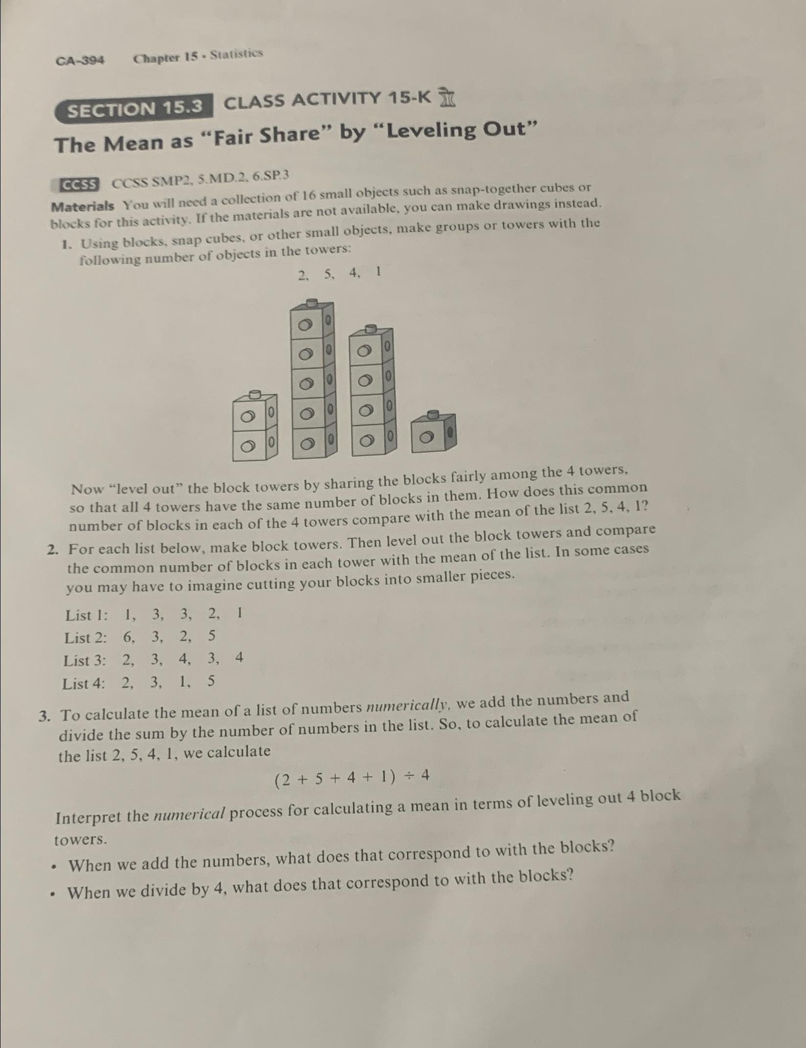 Solved Chapter 15 - ﻿StatisticsSECTION 15.3 ﻿CLASS ACTIVITY | Chegg.com