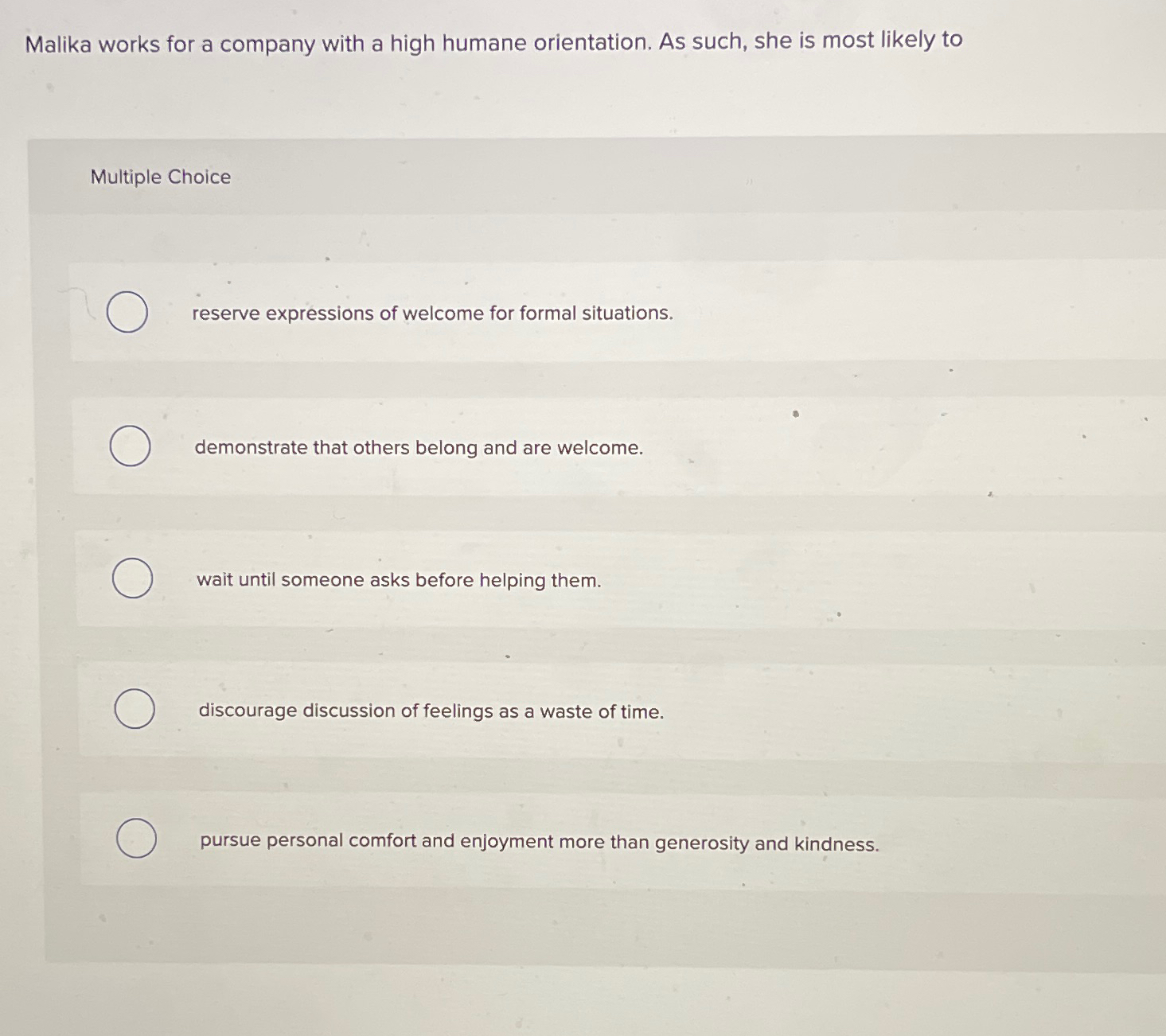 Solved Malika works for a company with a high humane | Chegg.com