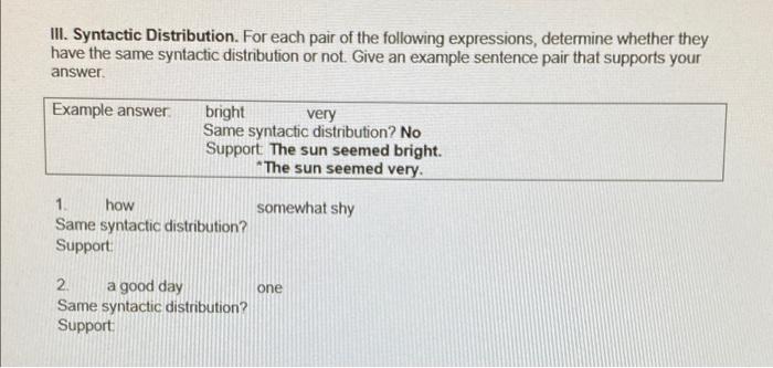 III. Syntactic Distribution. For each pair of the | Chegg.com