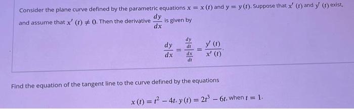 Solved Consider the plane curve defined by the parametric | Chegg.com