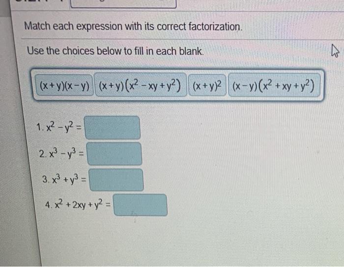 Solved Match each expression with its correct factorization. | Chegg.com